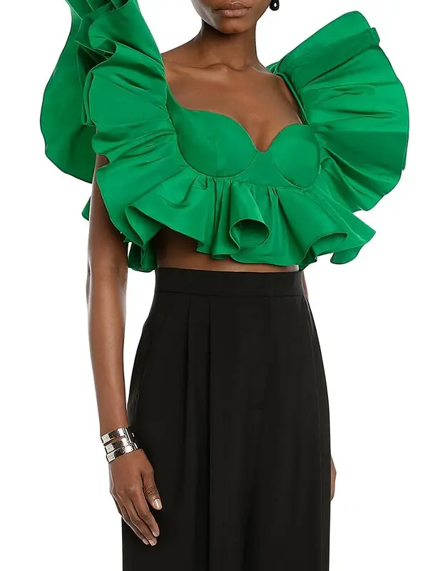 Alexander McQueen Satin Ruffle Crop Top