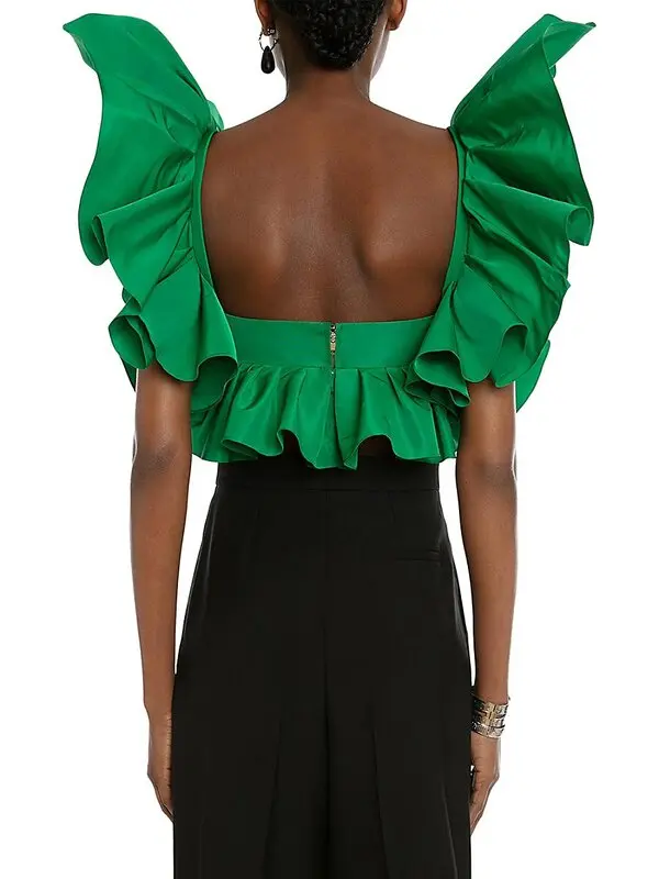 Alexander McQueen Satin Ruffle Crop Top