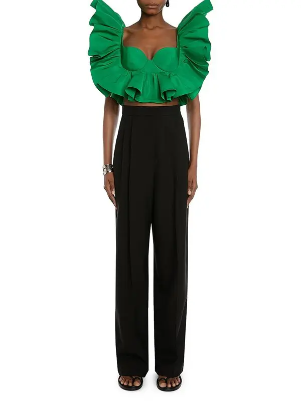 Alexander McQueen Satin Ruffle Crop Top
