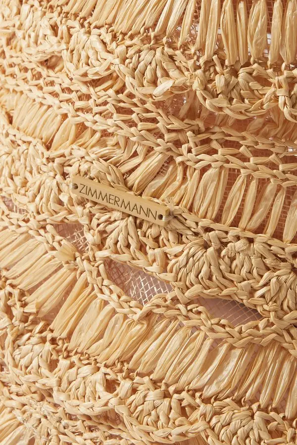 Zimmermann Neutral Crocheted Straw Bucket Hat one size Zimmermann Postcard Fringed Crocheted Straw Bucket Hat In  main image 2