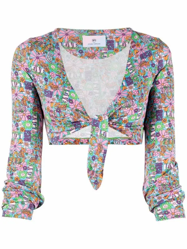 CHIARA FERRAGNI Floral-print Cropped Wrap Top