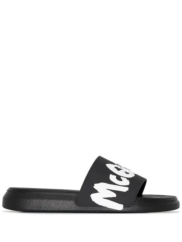 Alexander McQueen Graffiti-logo Slip-on Slides - Black