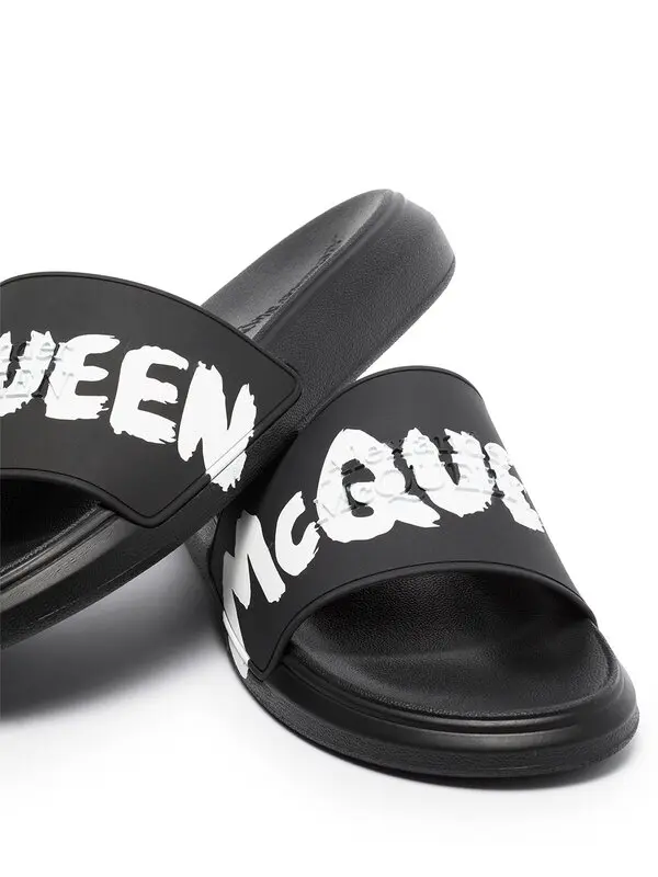 Alexander McQueen Graffiti-logo Slip-on Slides - Black