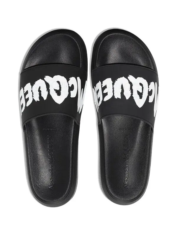 Alexander McQueen Graffiti-logo Slip-on Slides - Black