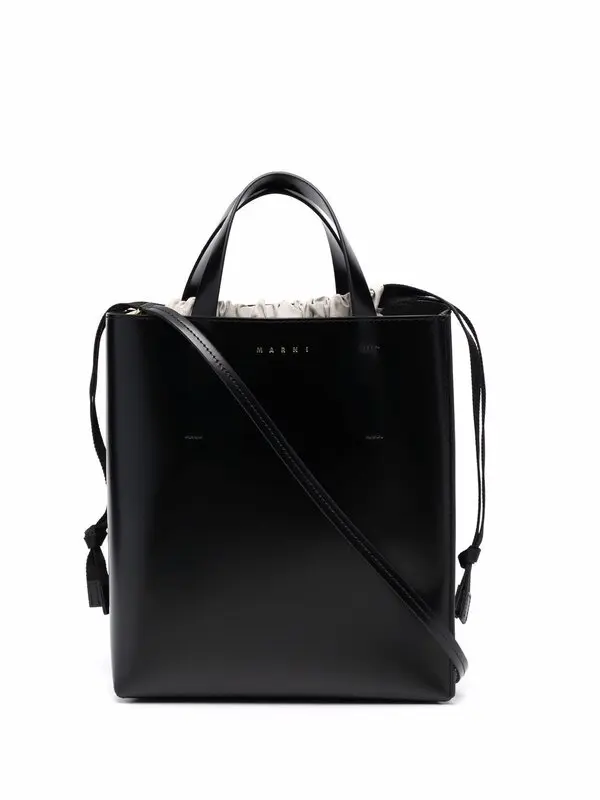 Marni Museo Drawstring Leather Tote - Black