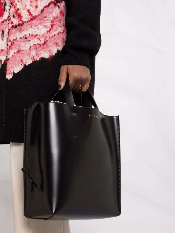 Marni Museo Drawstring Leather Tote - Black