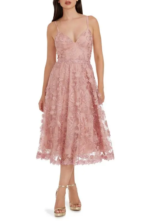 Dress The Population Tahani Floral Embroidered Fit & Flare Midi Dress - Blush