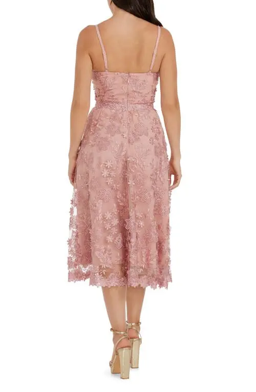 Dress The Population Tahani Floral Embroidered Fit & Flare Midi Dress - Blush