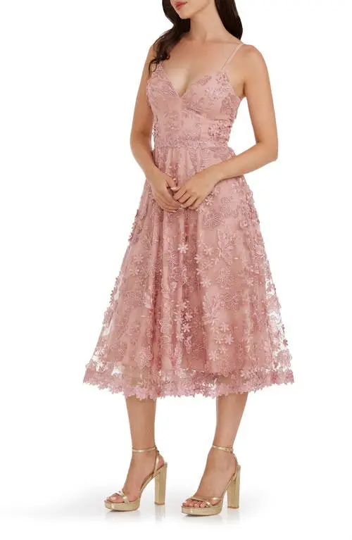 Dress The Population Tahani Floral Embroidered Fit & Flare Midi Dress - Blush