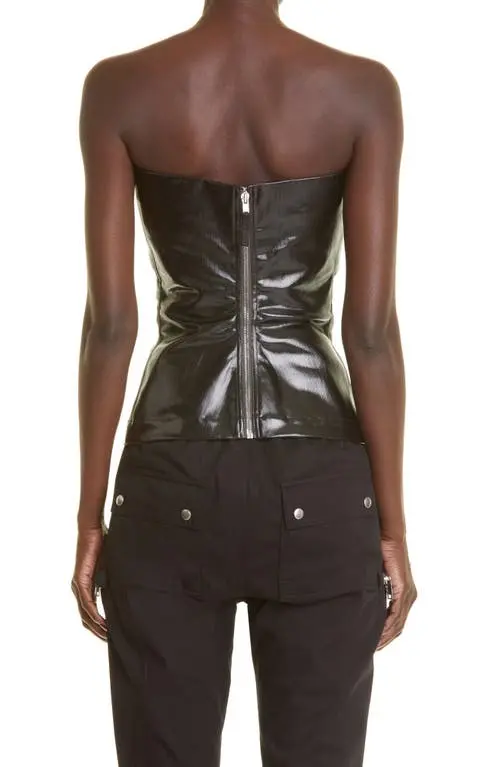 Rick Owens Lacquered Stretch Denim Strapless Bustier Top