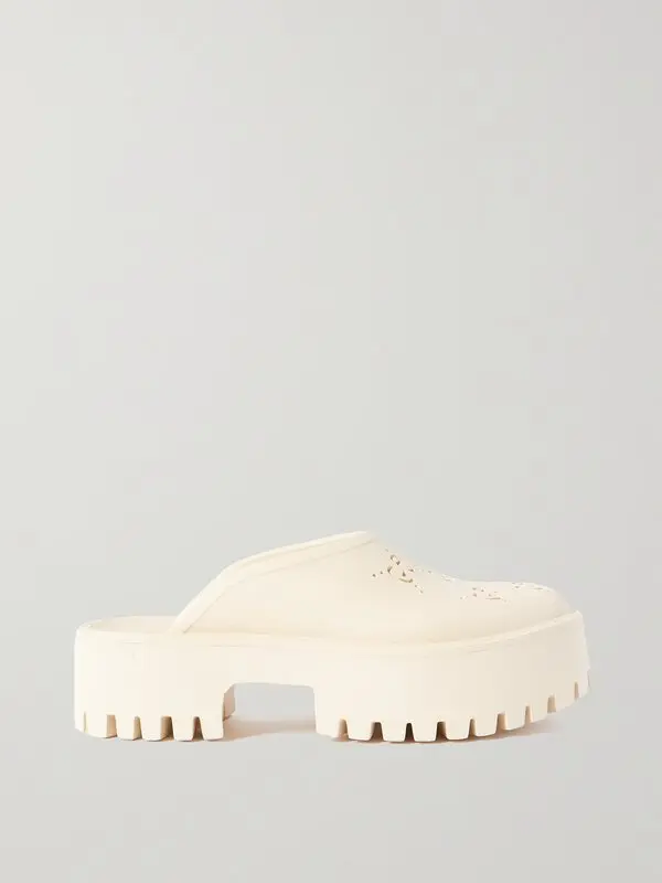 Gucci Elea Perforated Rubber Platform Mules