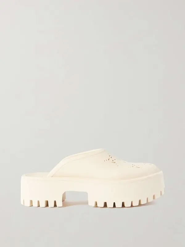 Gucci Elea Perforated Rubber Platform Mules