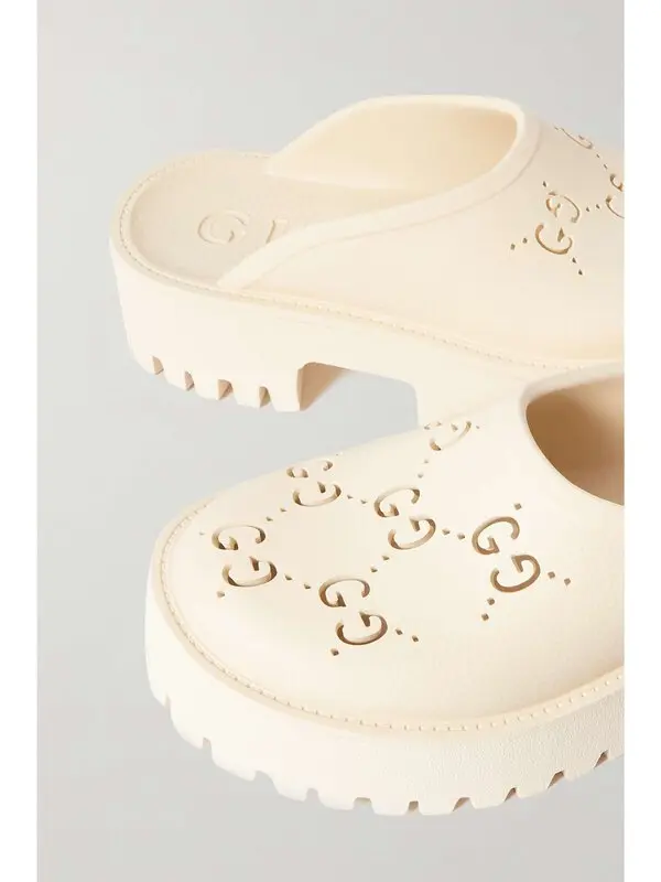 Gucci Elea Perforated Rubber Platform Mules
