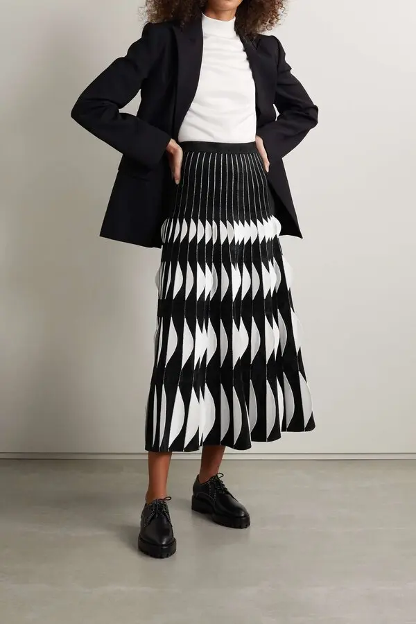 Alaïa Pleated Velour And Stretch-knit Midi Skirt