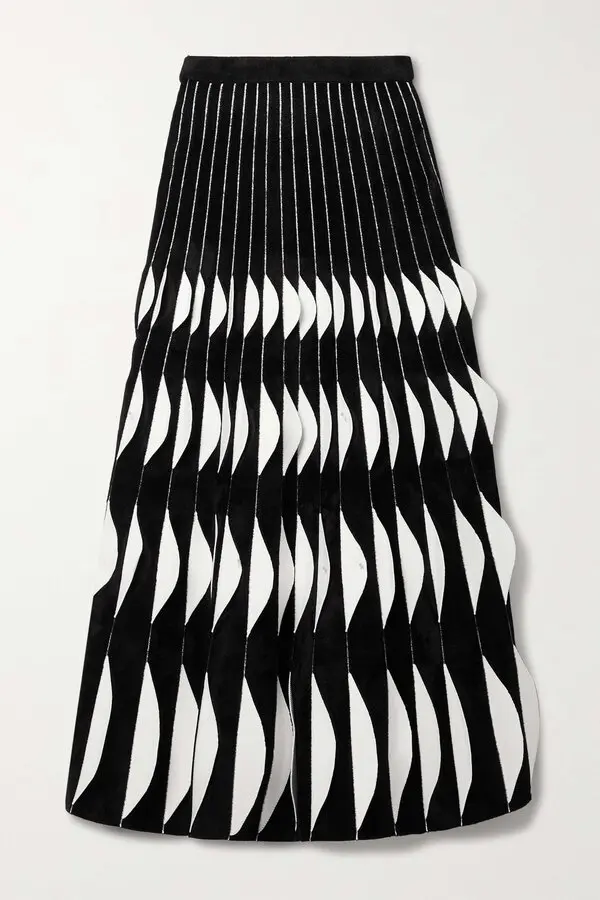 Alaïa Pleated Velour And Stretch-knit Midi Skirt