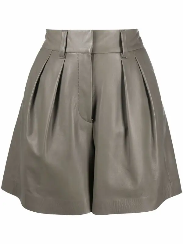 Brunello Cucinelli Wide-leg Leather Shorts - Green