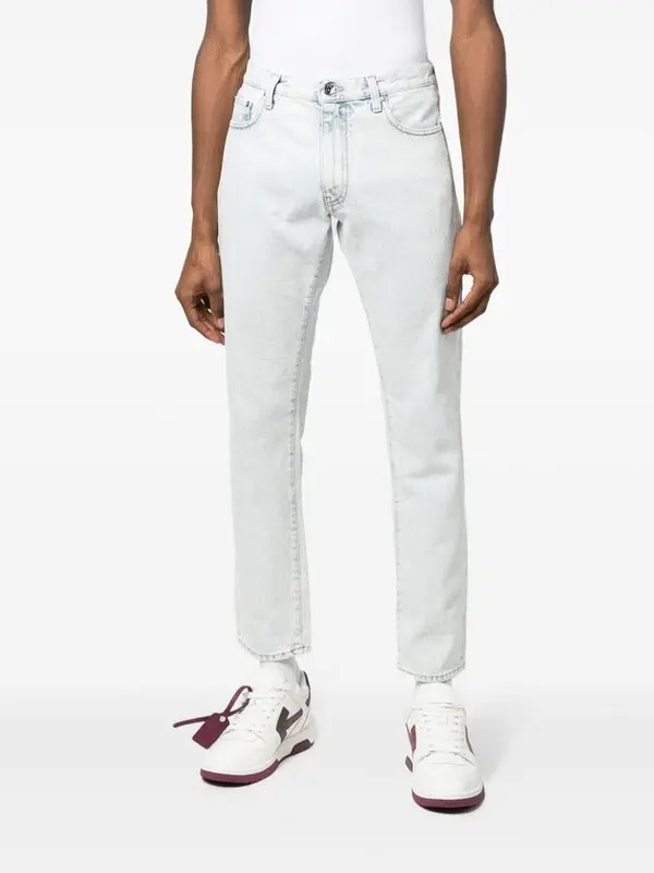 Off-White Slim Fit Jeans With Diag-stripe Print - Blue
