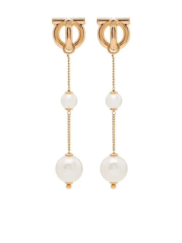 FERRAGAMO Gancini Faux Pearl Drop Earrings - Gold