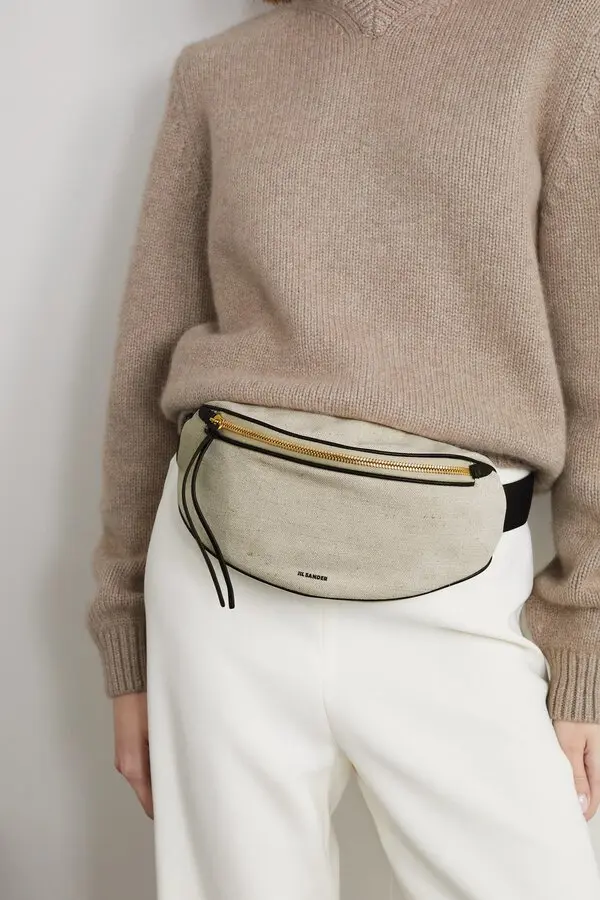 Jil Sander Moon Small Leather-Trimmed Cotton-Canvas Belt Bag