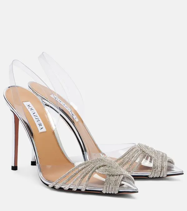 AQUAZZURA Gatsby 105 Embellished Slingback Pumps - Silver
