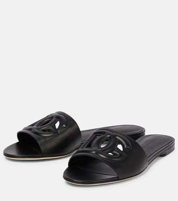 Dolce & Gabbana Dg Leather Slides - Black