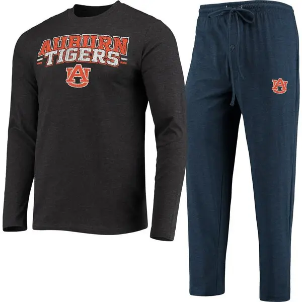 CONCEPTS SPORT Heathered Charcoal Auburn Tigers Meter Long Sleeve T-shirt & Pants Sleep Set - Navy