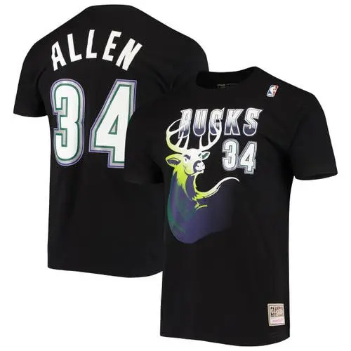 Mitchell & Ness Ray Allen Milwaukee Bucks Hardwood Classics Stitch Name & Number T-shirt - Black