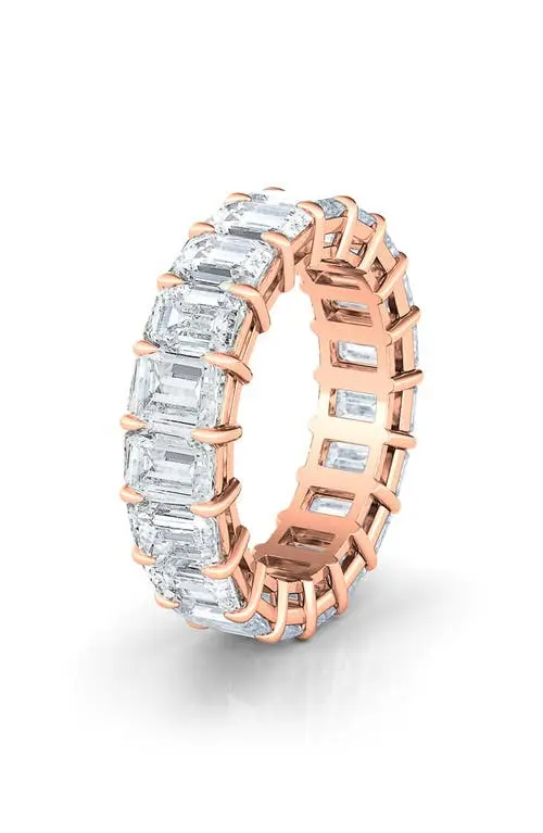 HAUTECARAT Emerald Cut Lab Created Diamond 18k Gold Eternity Ring - Rose Gold