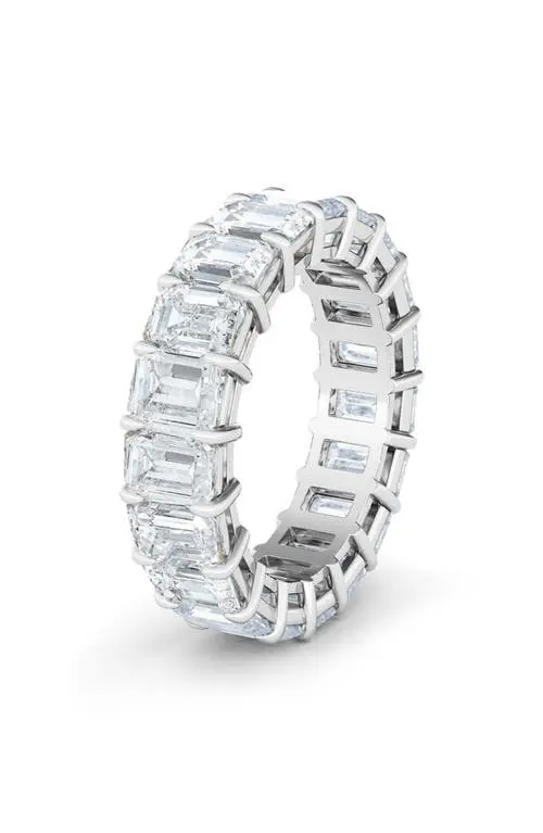 HAUTECARAT Emerald Cut Lab Created Diamond 18k Gold Eternity Ring - White Gold