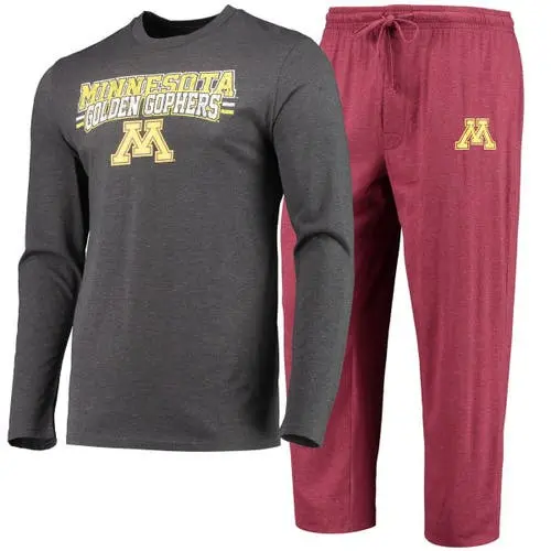 CONCEPTS SPORT Heathered Charcoal Minnesota Golden Gophers Meter Long Sleeve T-shirt & Pants Sleep Set - Maroon