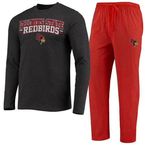 CONCEPTS SPORT Heathe Charcoal Illinois State Birds Meter Long Sleeve T-shirt & Pants Sleep Set - Red