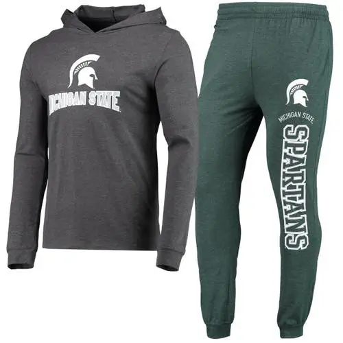 CONCEPTS SPORT Heather Charcoal Michigan State Spartans Meter Long Sleeve Hoodie T-shirt & Jogger Pajama Set - Green