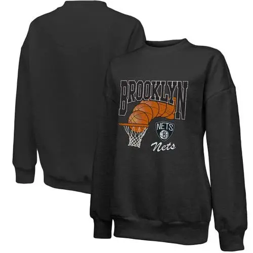 MAJESTIC THREADS Brooklyn Nets Bank Shot Pullover Tri-blend Sweatshirt