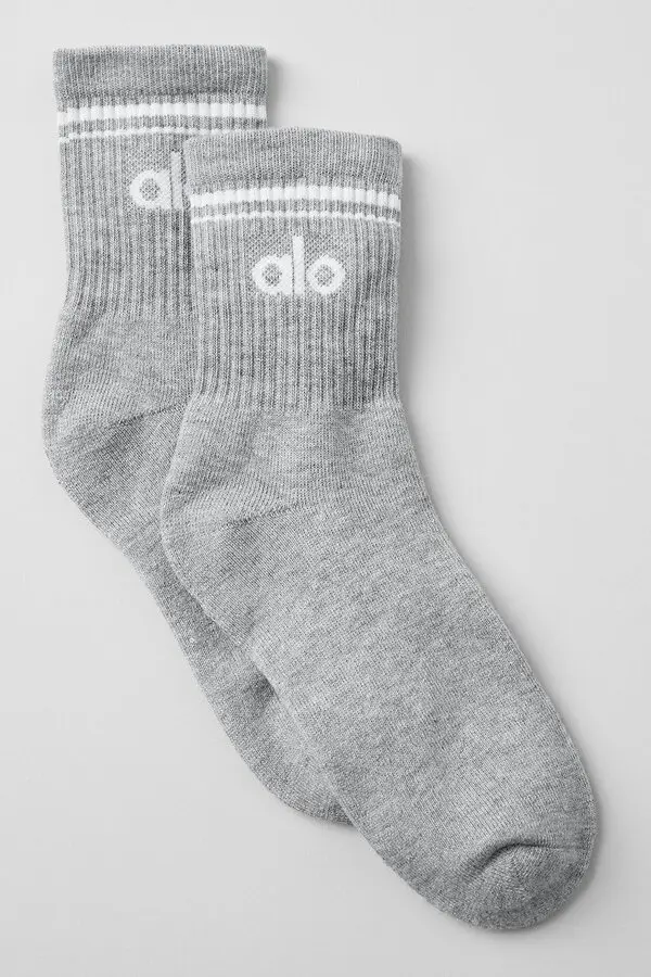 Alo Yoga Half-crew Throwback Socks - Athletic Heather Grey/white