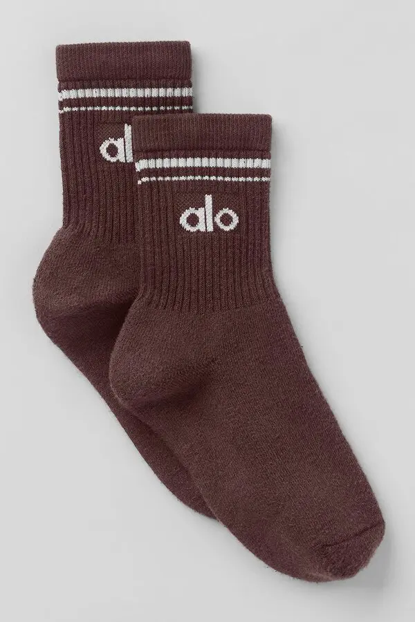 Alo Yoga Half-crew Throwback Socks - Brownstone/white
