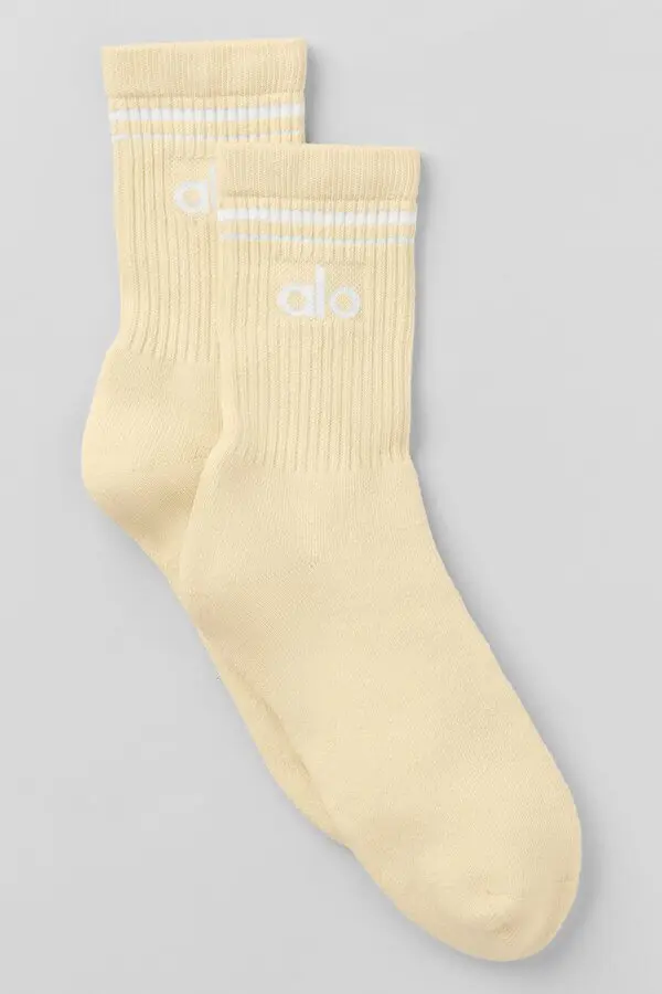 Alo Yoga Half-crew Throwback Socks - Candlelight Yellow/white