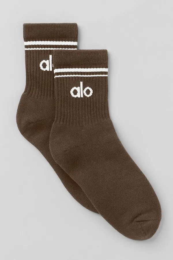 Alo Yoga Half-crew Throwback Socks - Espresso/white