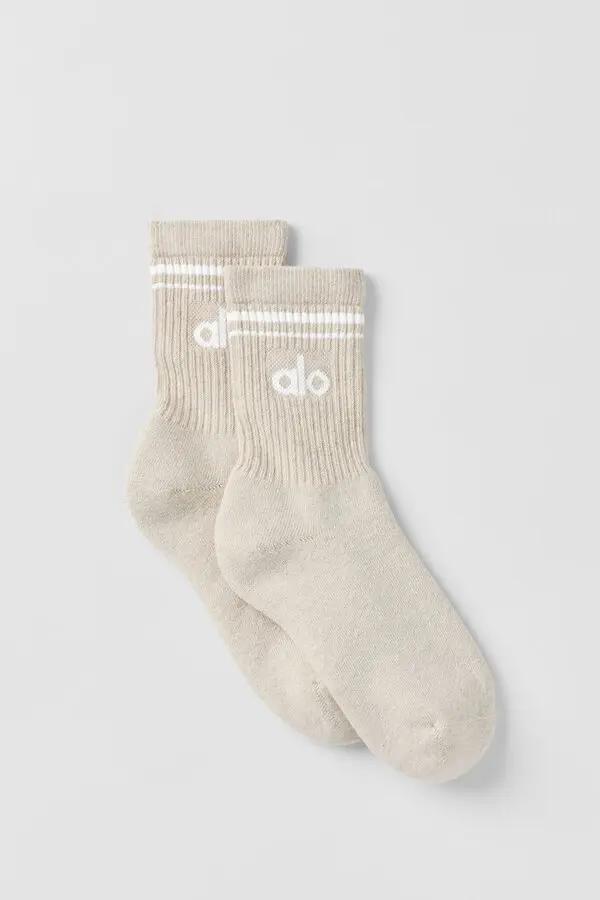 Alo Yoga Half-crew Throwback Socks - Oatmeal Heather/white
