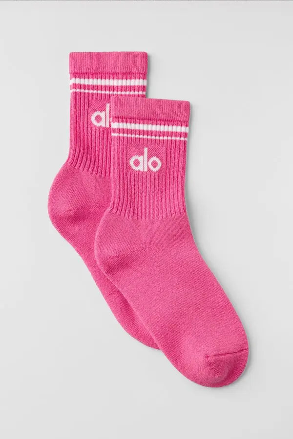 Alo Yoga Half-crew Throwback Socks With Stripe Detail - Paradise Pink/white