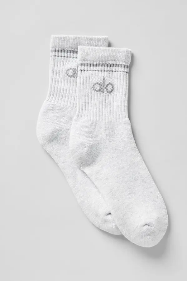 Alo Yoga Half-crew Throwback Socks - White Heather/grey