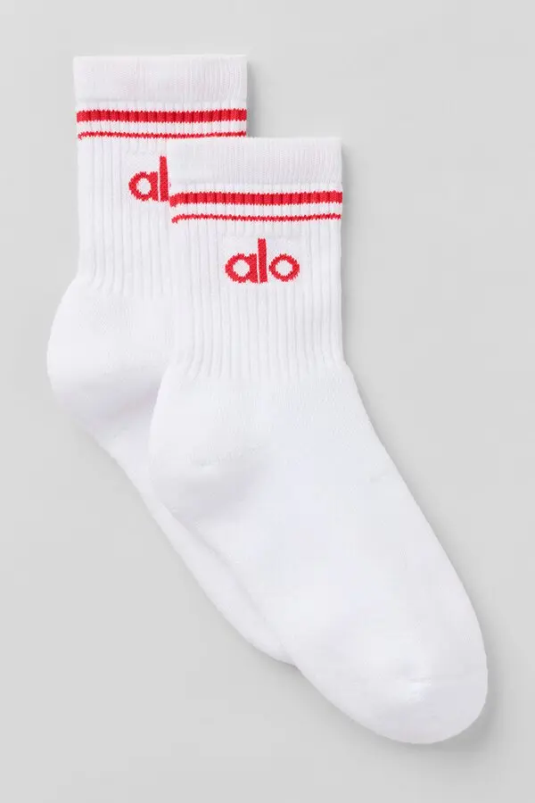 Alo Yoga Half-crew Throwback Socks - White/bright Red