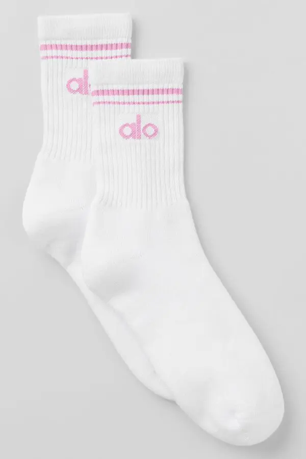 Alo Yoga Half-crew Throwback Socks - White/candy Heart Pink