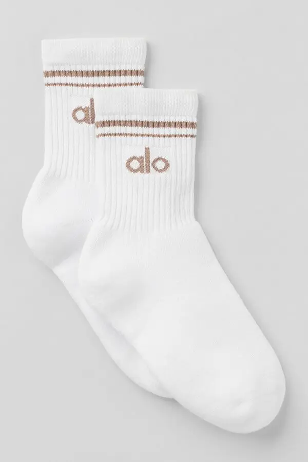 Alo Yoga Half-crew Throwback Socks - White/chai Latte