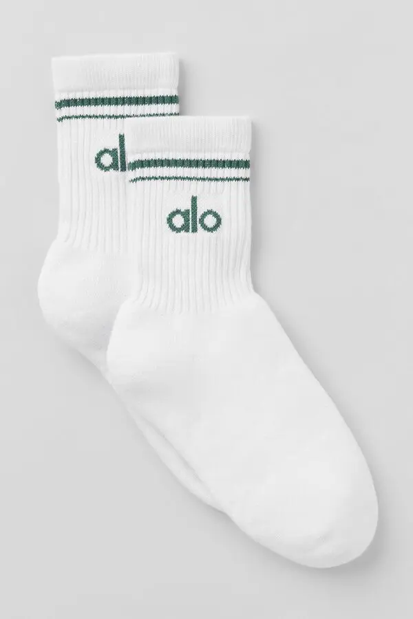 Alo Yoga Half-crew Throwback Socks - White/clover Green
