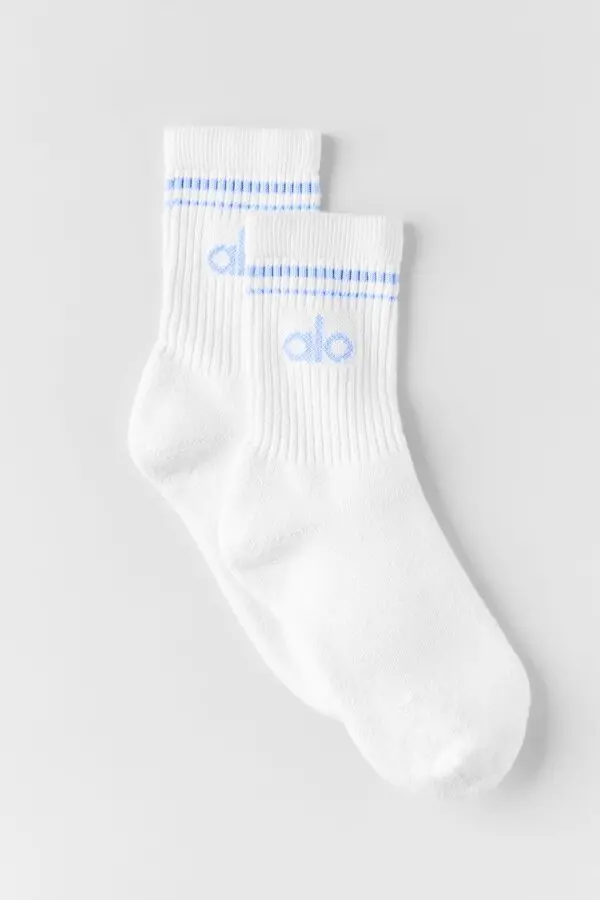 Alo Yoga Half-crew Throwback Socks - White/light Provence Blue