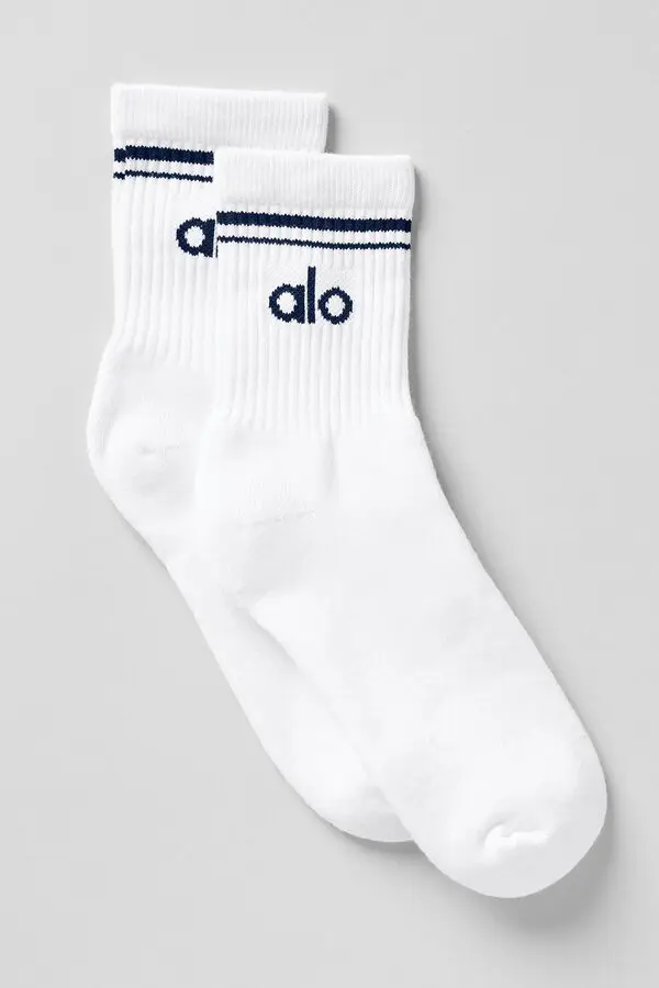 Alo Yoga Half-crew Throwback Socks - White/navy