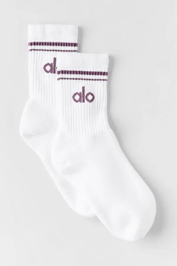 Alo Yoga Half-crew Throwback Socks - White/plum Kiss