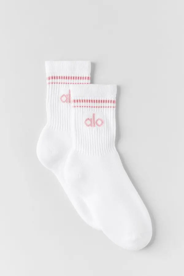 Alo Yoga Half-crew Throwback Socks - White/vintage Pink