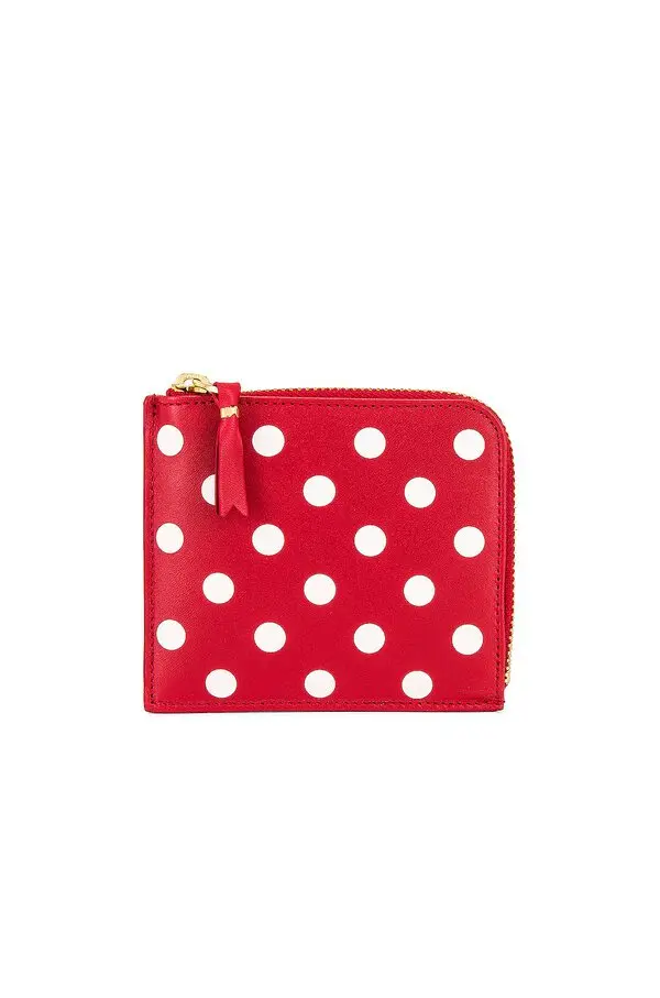 Comme Des Garçons Dots Printed Leather Zip Wallet - Red