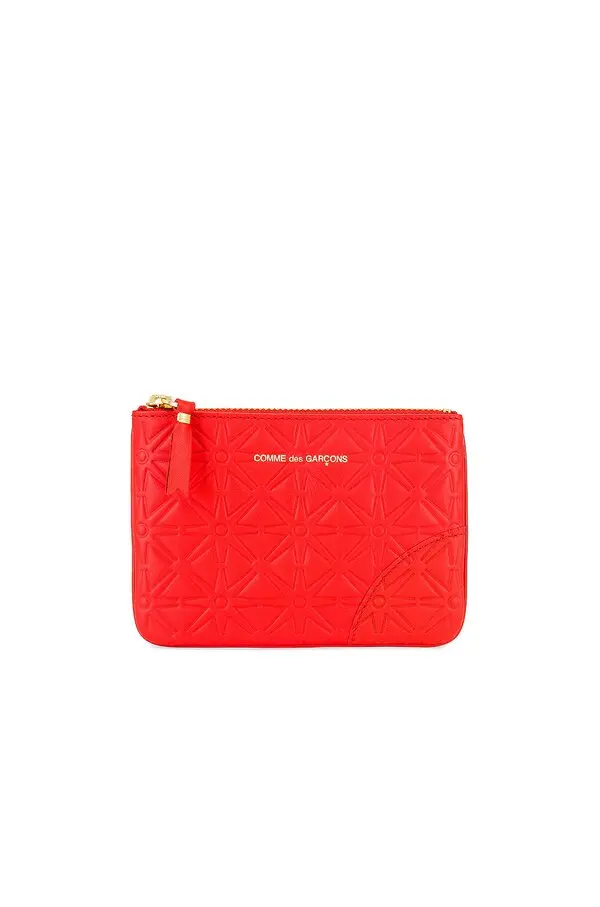 Comme Des Garçons Embossed Leather Zip Wallet - Orange